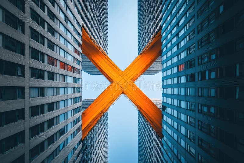 Abstract X-Shaped Structure between Two Modern Skyscrapers Stock ...