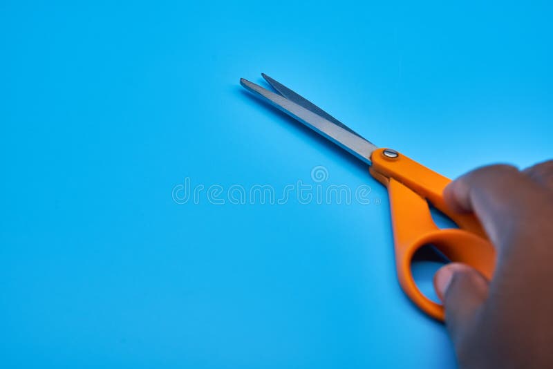 Orange Shear Scissors on a Light Blue Background Cutting Shears Stock ...