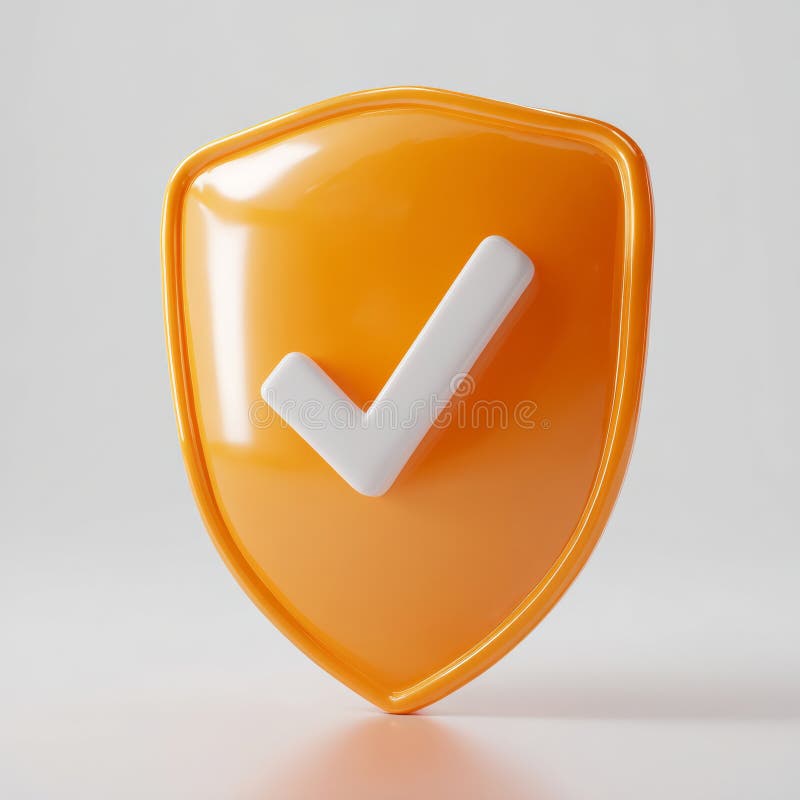 An Orange Shield with a Check Mark on it Stock Illustration ...