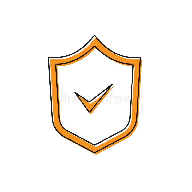 Orange Shield with Check Mark Icon Isolated on White Background ...