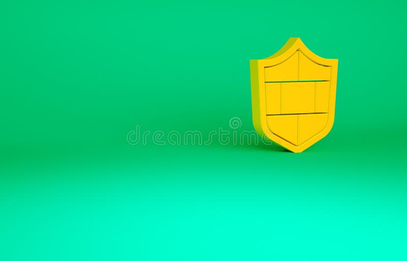 Orange Shield with Cyber Security Brick Wall Icon Isolated on Green ...