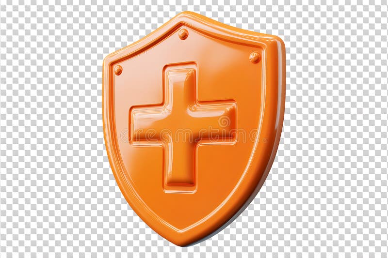 Orange Shield First Aid Cross 3d Render Icon Isolated on White or ...