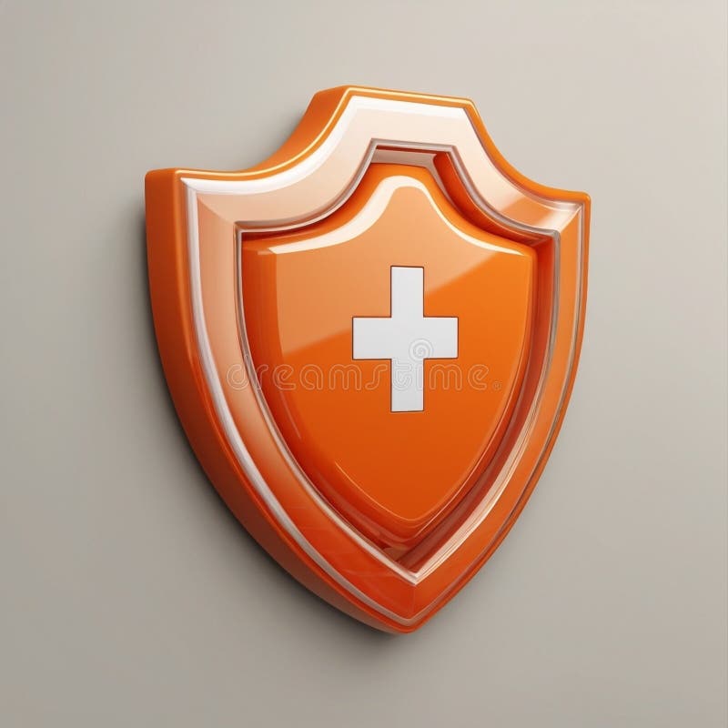Orange Shield First Aid Cross 3d Render Icon Isolated on Transparent ...