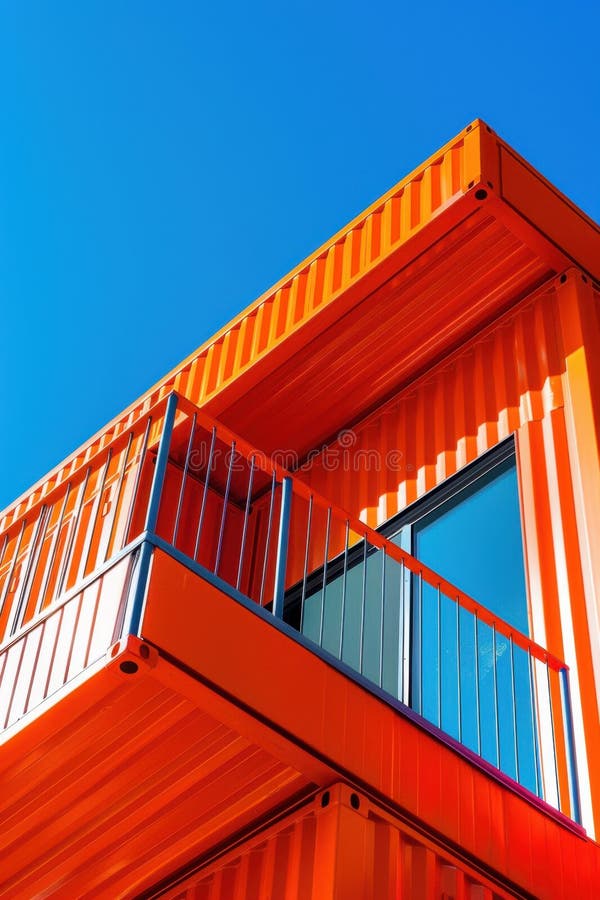 Orange Shipping Container Home Stock Photo - Image of transportation ...