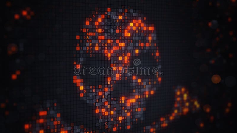 Orange Skull Shape of Digital Hex Code and Bokeh Stock Illustration ...
