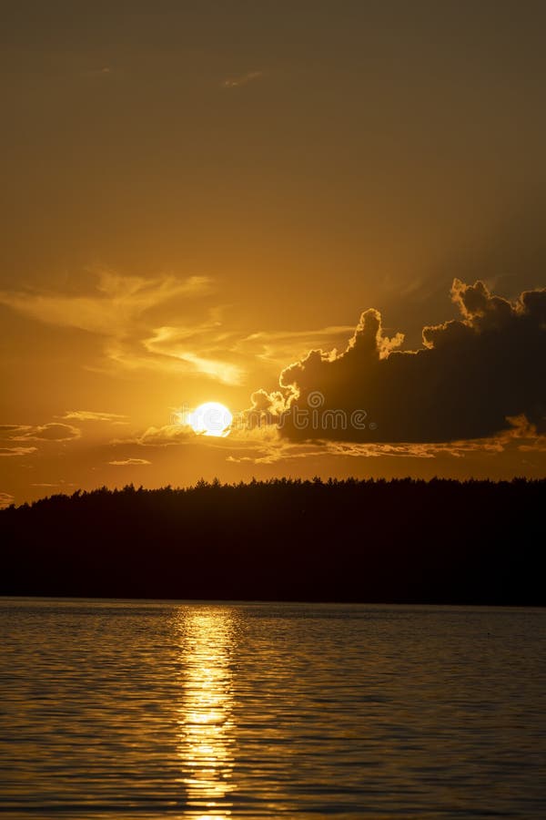 Orange Sky during Sunset on the Lake Stock Image - Image of golden ...