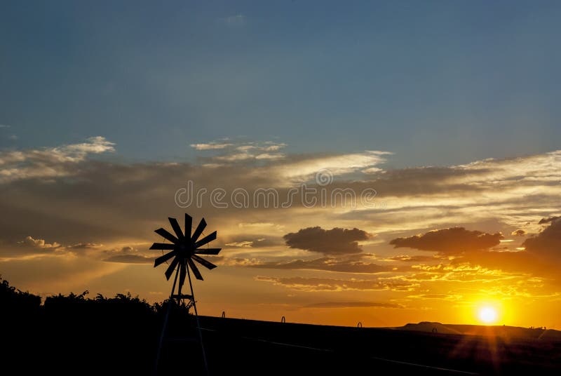 Orange Sky at Sunset and Windmill Stock Image - Image of winery, nature ...