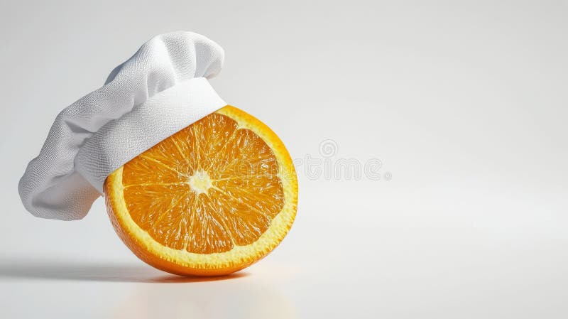 Orange Slice with Chef Hat on White Background. Culinary Arts and ...
