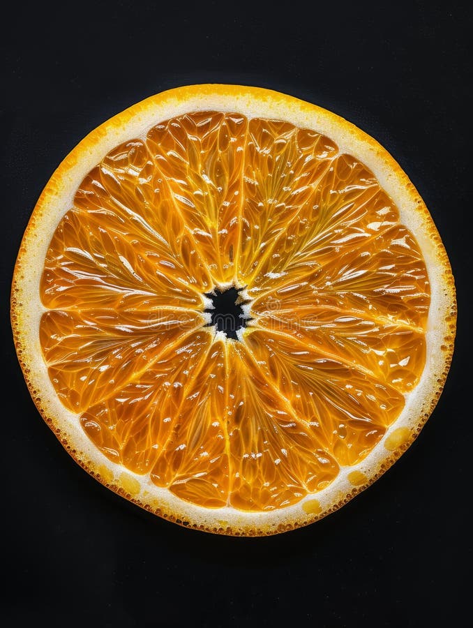 Orange Slice with Detailed Texture on a Black Background Stock Photo ...