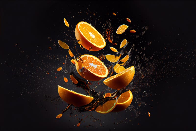Orange Slice Dripped in Juice Glass with Exploding Juice Splashing AI ...