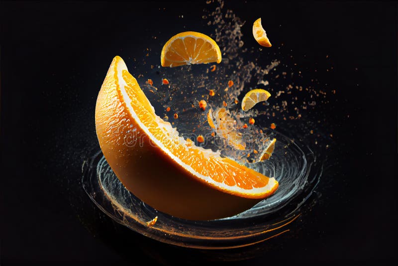 Orange Slice Dripped in Juice Glass with Exploding Juice Splashing AI ...