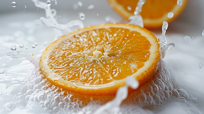 Orange Slice Floating in Water with Splashes Stock Photo - Image of ...