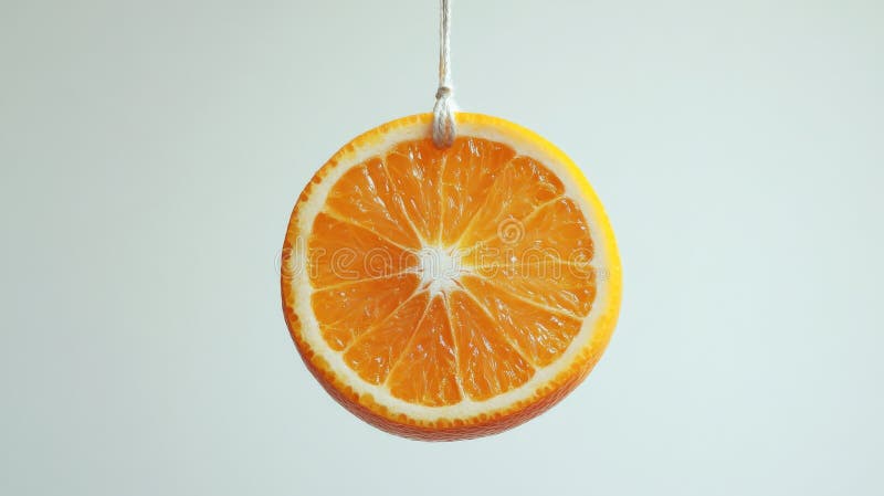 Orange Slice Hanging on String Against Plain Background. Minimalist and ...