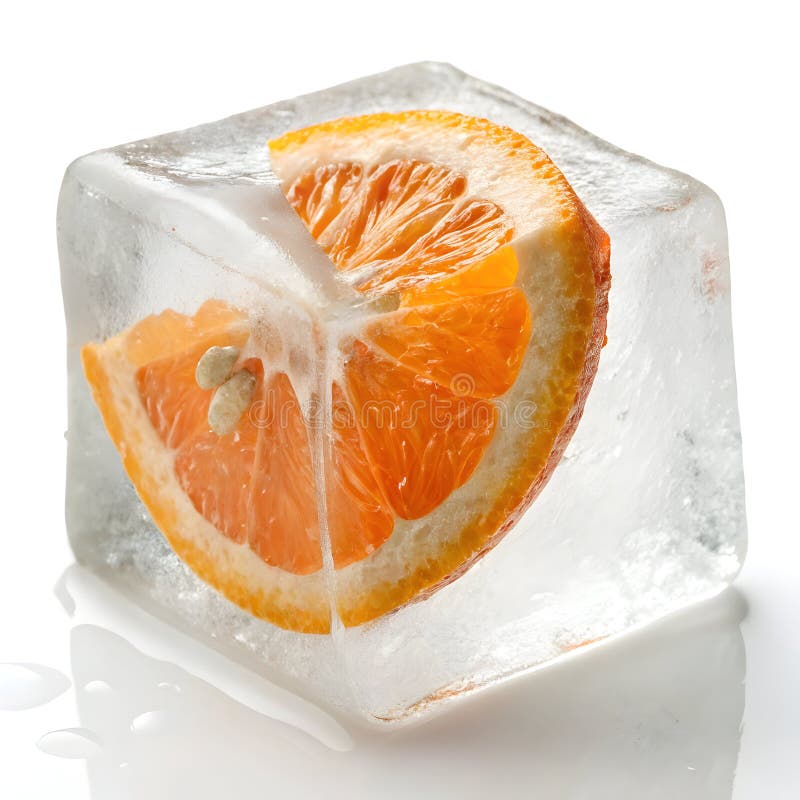 Orange Slice in an Ice Cube Isolated on White Background Stock ...