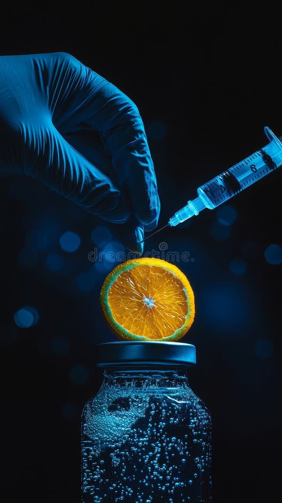 Orange Slice Injected with a Syringe in Vivid Light Stock Photo - Image ...