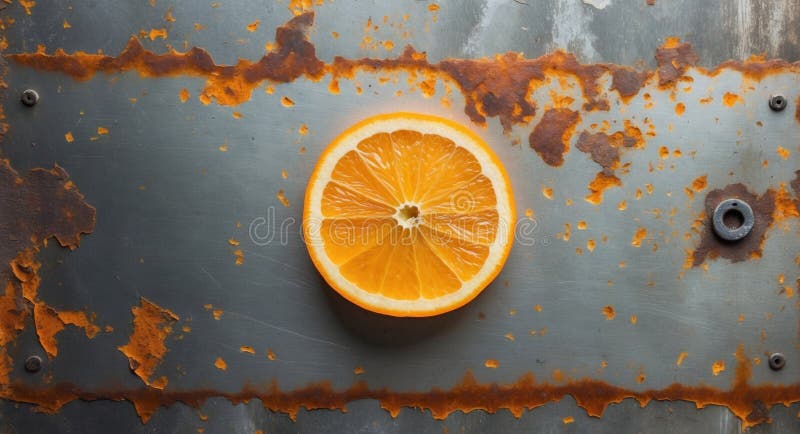 Orange Slice on Rustic Metal Background Art. Stock Image - Image of ...