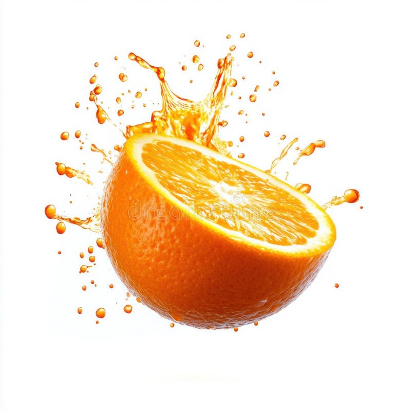 Orange Slice with Splash of Juice Isolated on White Background Stock ...