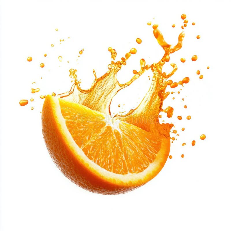 Orange Slice with Splash of Juice Isolated on White Background Stock ...