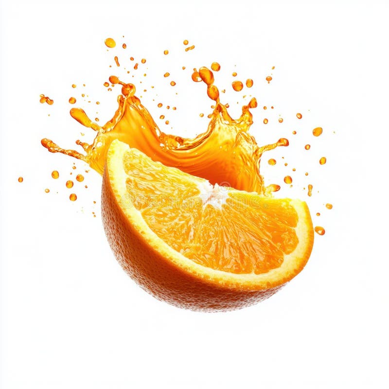 Orange Slice with Splash of Juice Isolated on White Background Stock ...