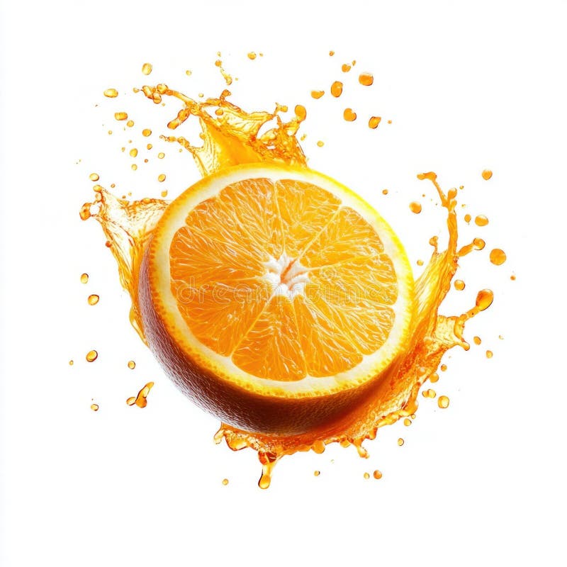 Orange Slice with Splash of Juice Isolated on White Background Stock ...