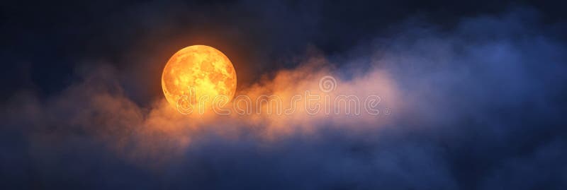 Orange Slice Surrounds the Full Moon and is Backlit by Fog Stock Photo ...