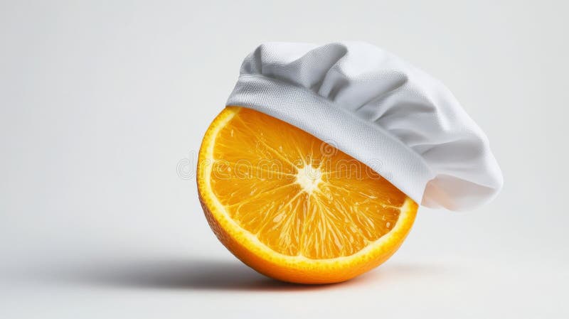 Orange Slice Wearing a Chef S Hat on a Plain Background, Creative Food ...