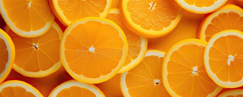 Orange Sliced Background. Oranges Cut on Orange Table Stock ...