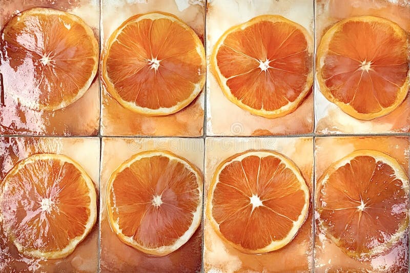 Orange Slices Arranged on Ceramic Tiles Creating Vibrant Citrus Pattern ...