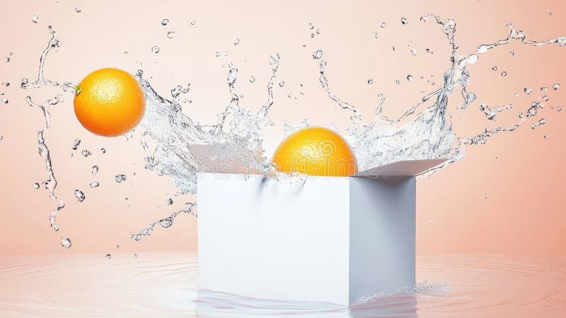Orange Slices Falling into a White Box with an Orange Background Stock ...