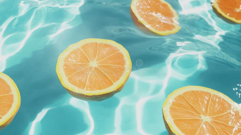 Orange Slices Floating in Aqua Pool Water Stock Illustration ...