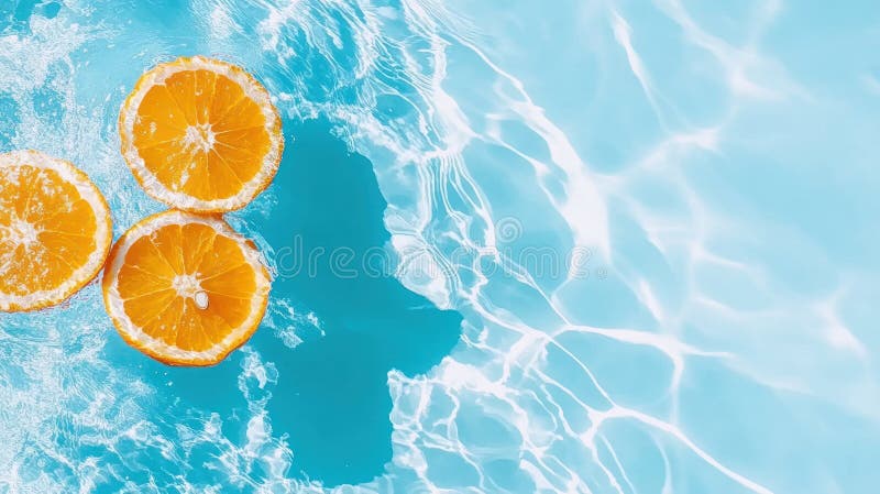 Orange Slices Floating on Light Blue Water Stock Illustration ...