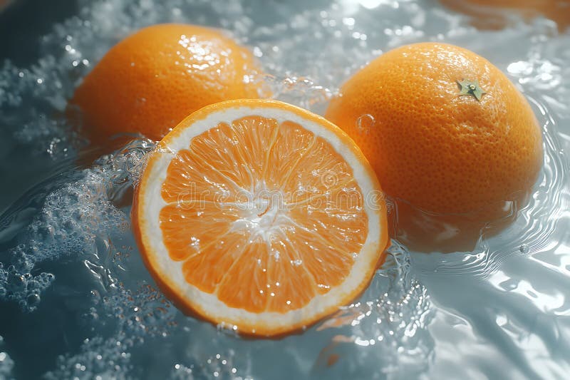 Orange Slices Floating in Water with Bubbles Stock Illustration ...