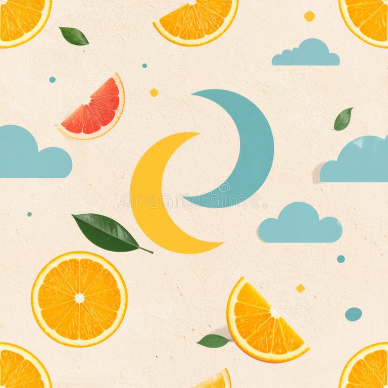 Orange Slices Moon Clouds Pattern Pastel Background Stock Illustration ...