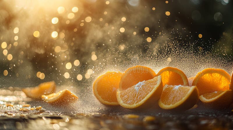 Orange Slices Spinning Mist Juice Sunlight Stock Photos - Free ...