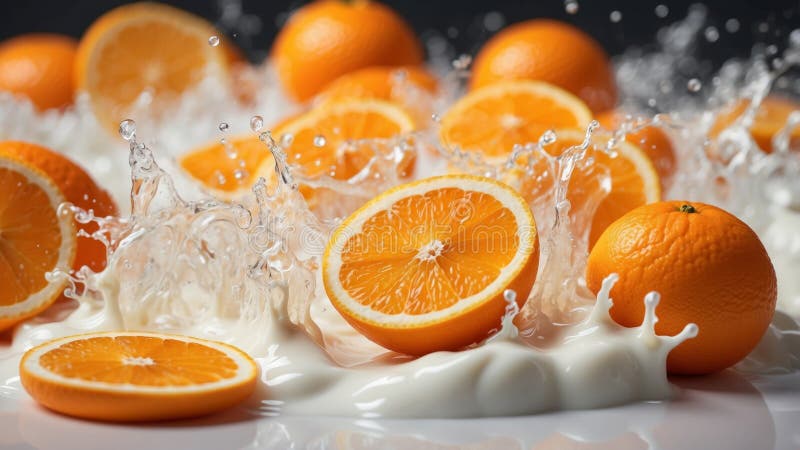 Orange Slices Splashing Milk Bright Background Stock Photos - Free ...