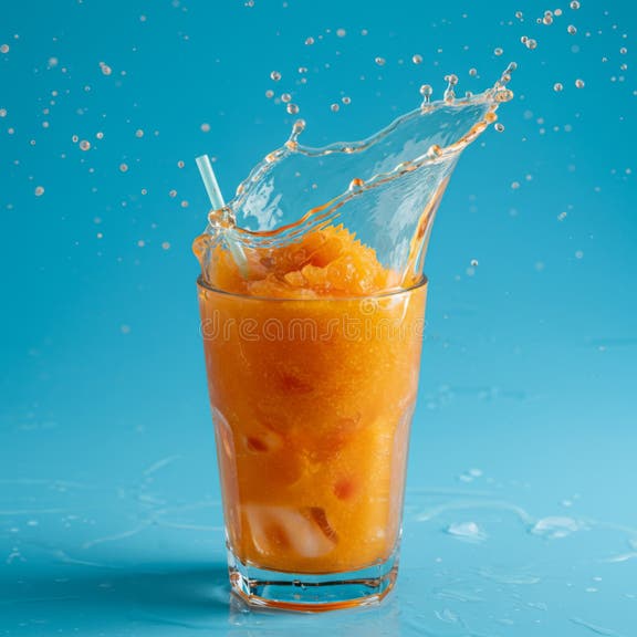 Orange Slush Drink Splash in Blue Background Stock Photo - Image of ...