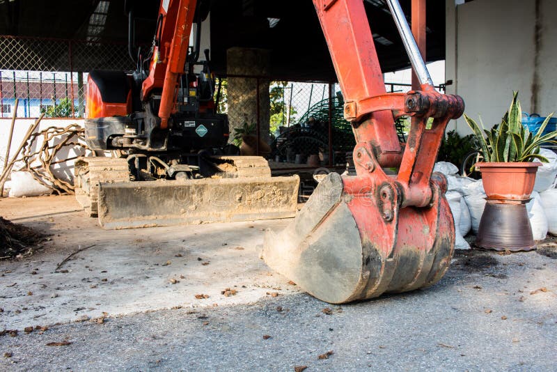 The Orange Small Excavators Stock Image - Image of building, demolition ...