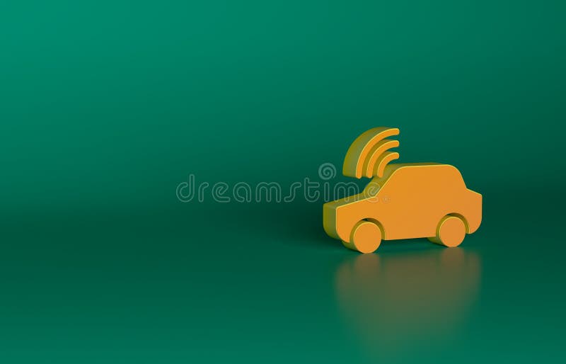 Orange Smart Car System with Wireless Connection Icon Isolated on Green ...