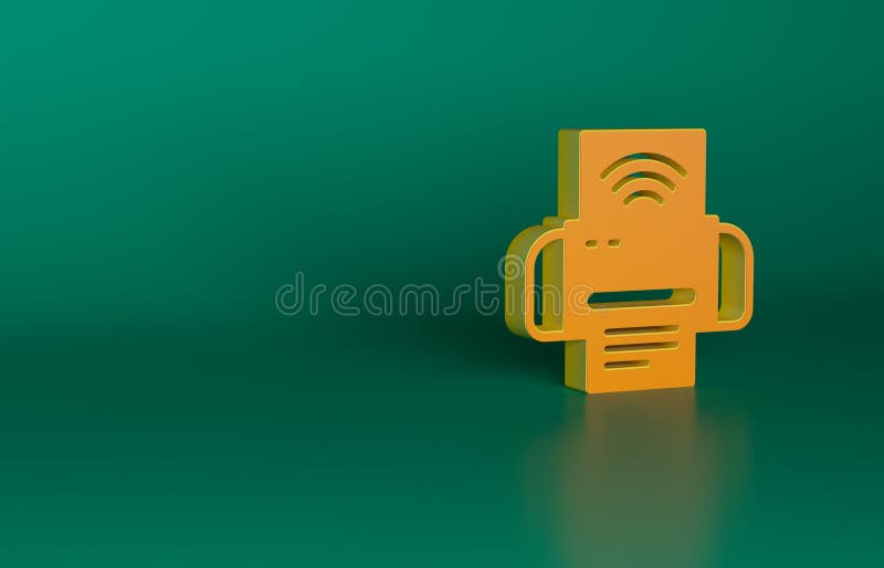 Orange Smart Printer System Icon Isolated on Green Background. Internet ...
