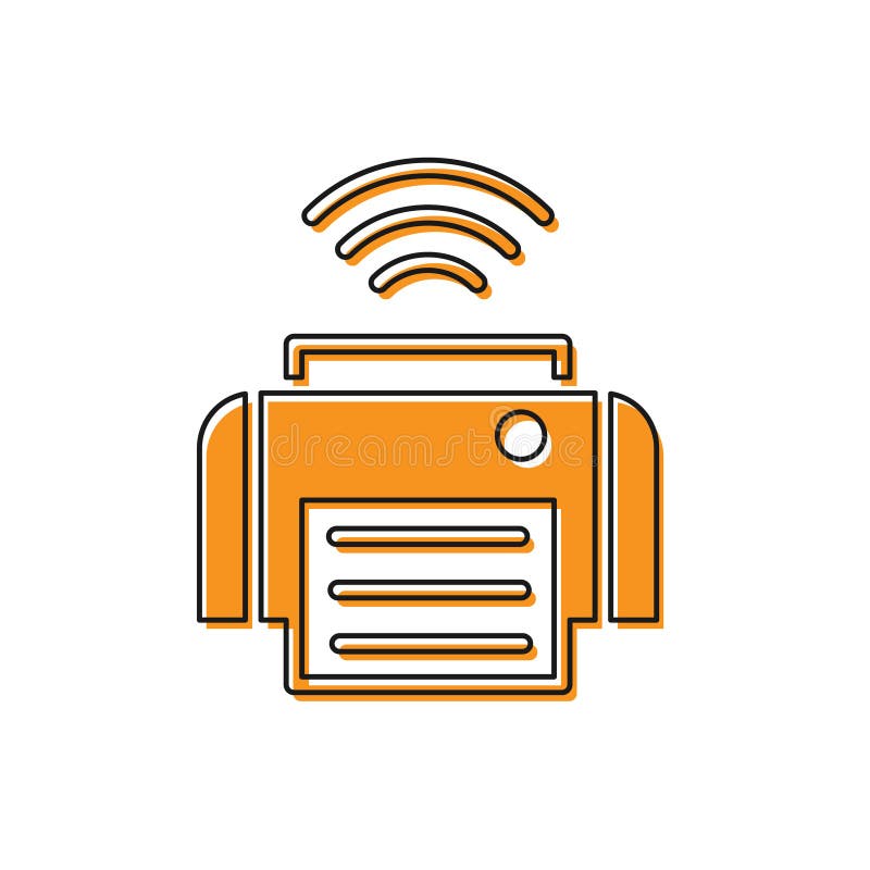Orange Smart Printer System Icon Isolated on White Background. Internet ...
