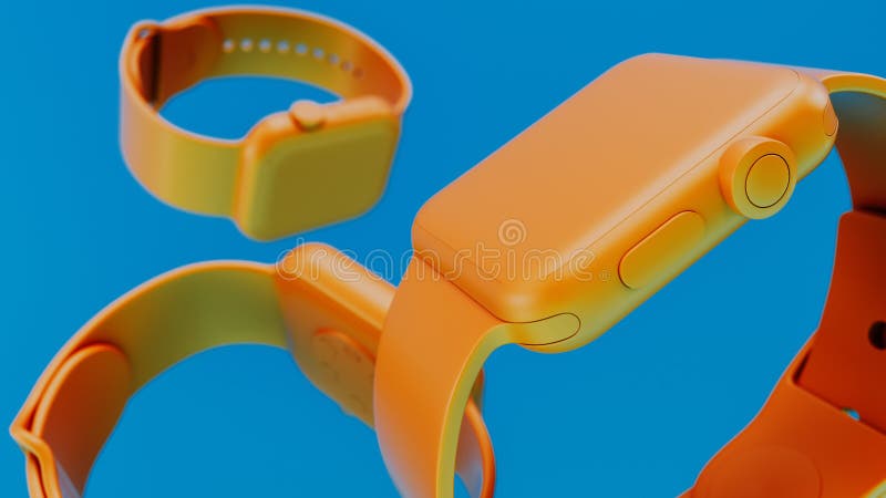 Orange Smartwatch Placed on a Blue Background. Stock Illustration ...