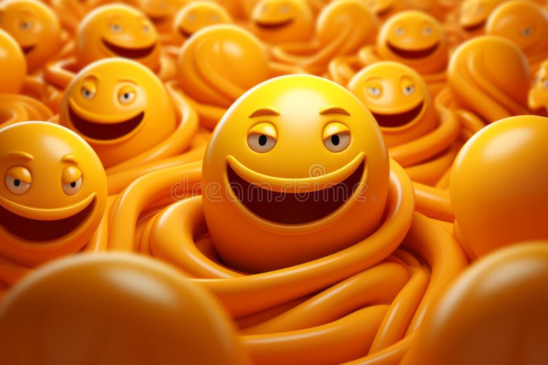 An Orange Smiley Face Surrounded by Many Other Smiley Faces Stock ...