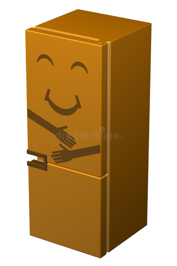 Orange Smiling Refrigerator. 3D Rendering. Stock Illustration ...