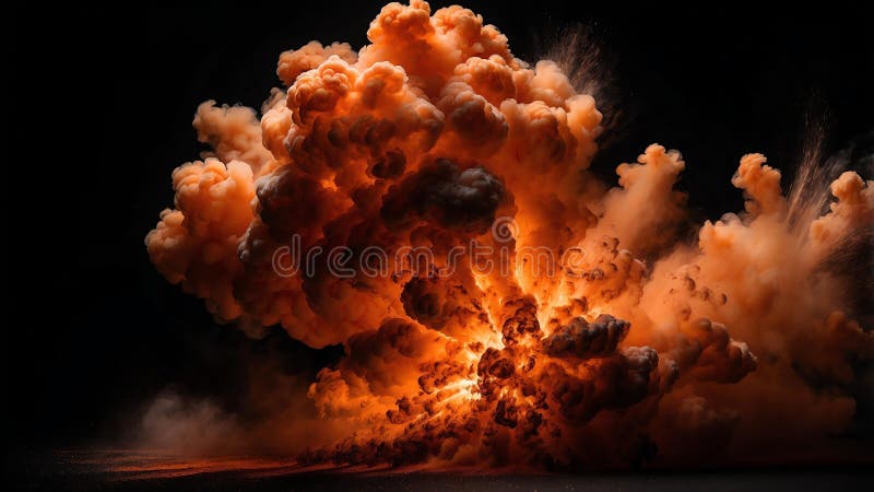 Orange Smoke Center Radial Explosion Isolated in Black Ai Generated ...