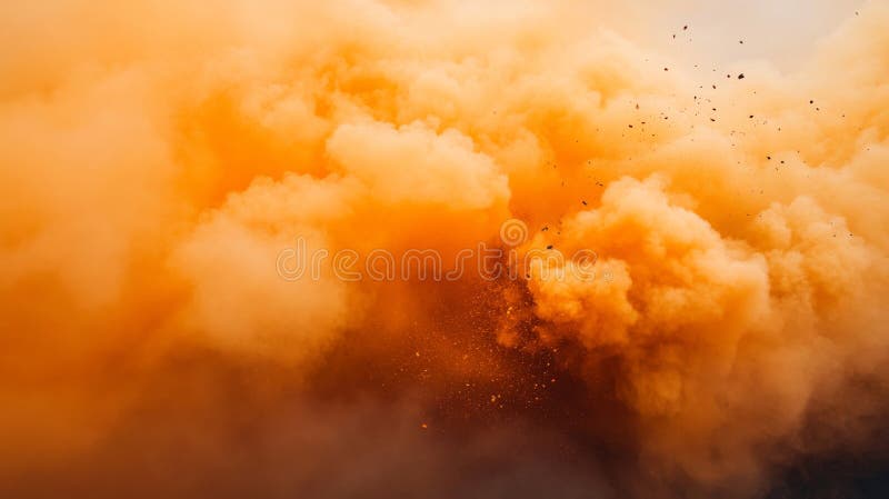 Orange Smoke Cloud with Particles in Motion, Dramatic Effect. Abstract ...