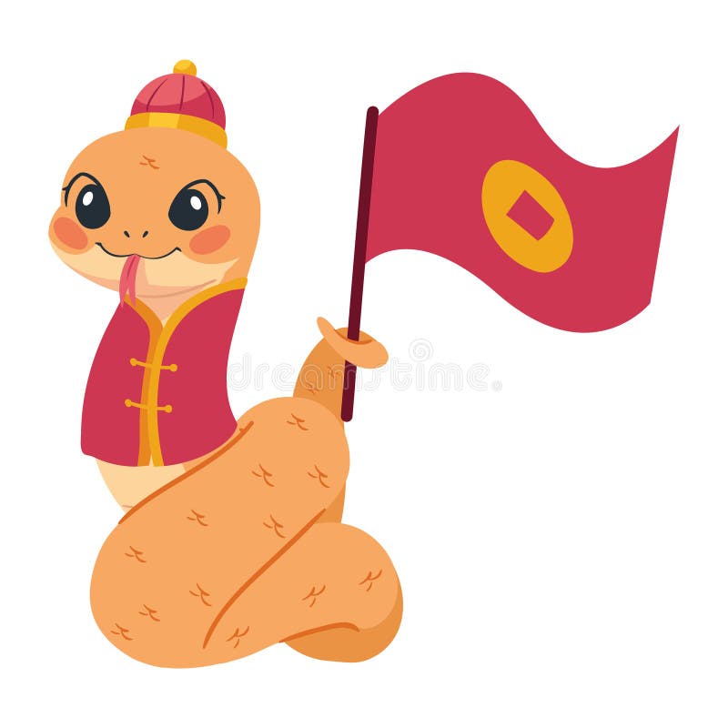 Orange Snake with Red Flag stock vector. Illustration of character ...