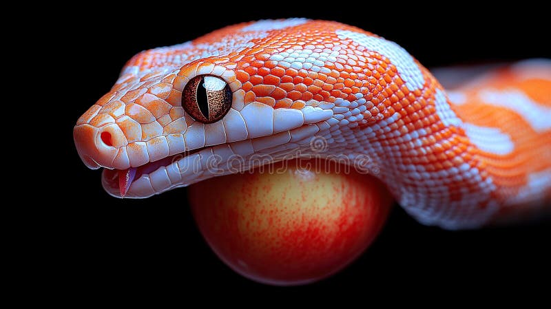 Orange Snake on a Red Fruit Stock Photo - Image of venomous, reptiles ...