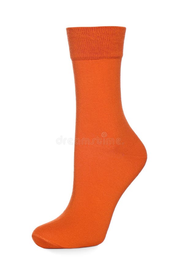 Orange Sock Isolated on White. Footwear Accessory Stock Photo - Image ...