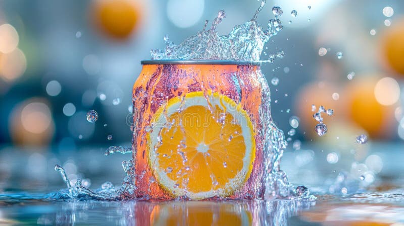 Orange Soda Can Splash Photography Stock Illustration - Illustration of ...