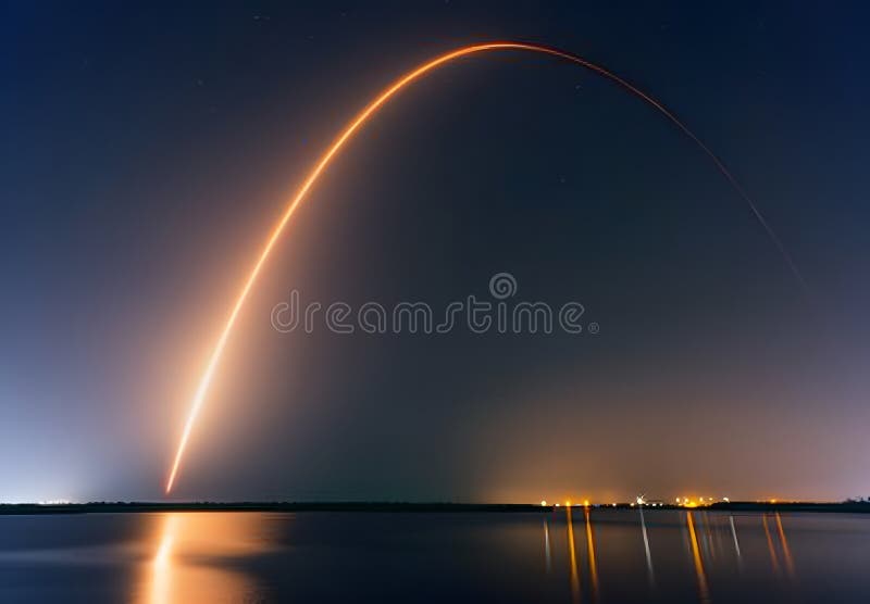Orange Space Rocket Launch Night Sky Stock Illustration - Illustration ...
